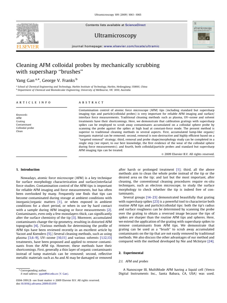 Cleaning AFM Colloidal Probes by Mechanically Scrubbing | PDF | Atomic ...