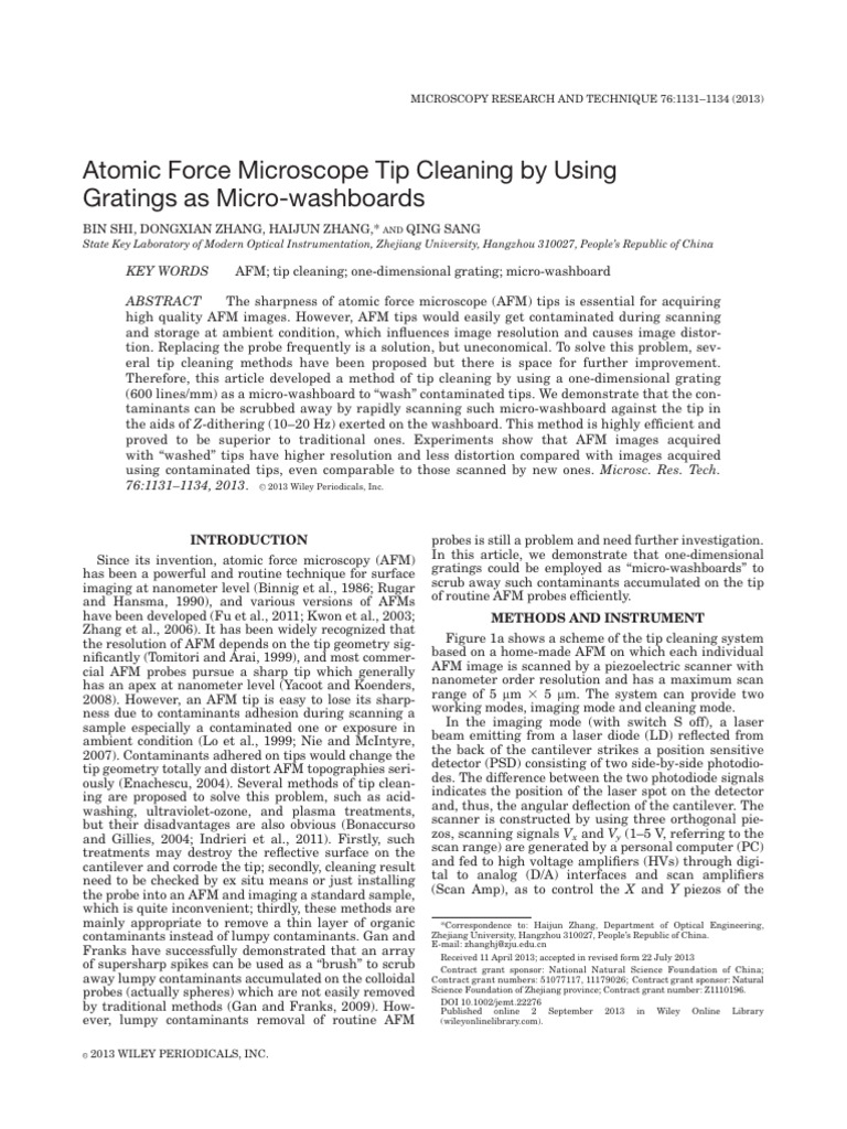 Atomic Force Microscope Tip Cleaning by Using | PDF | Atomic Force Microscopy | Microscope