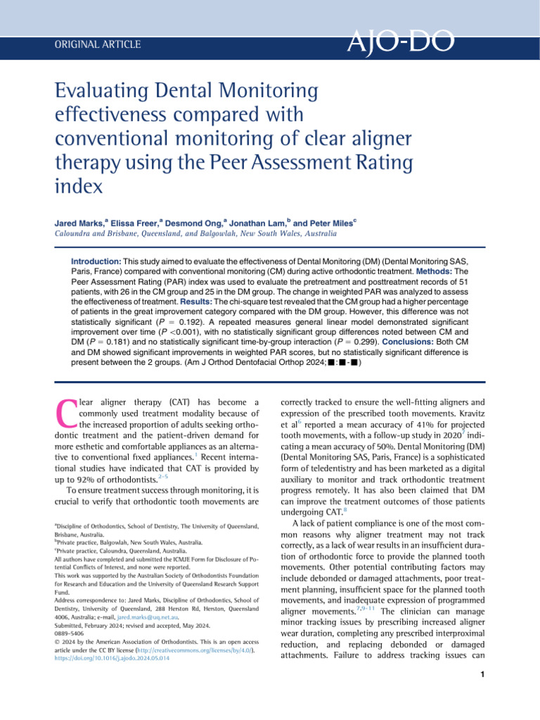 Evaluating Dental Monitoring Effectiveness Compared With Conventional Monitoring of Clear ...