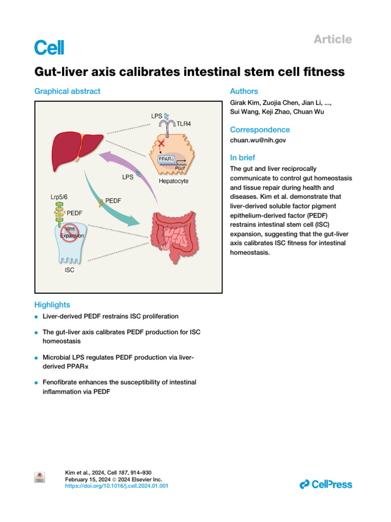 Gut-Liver Axis Calibrates Intestinal Stem Cell Fitness | PDF ...