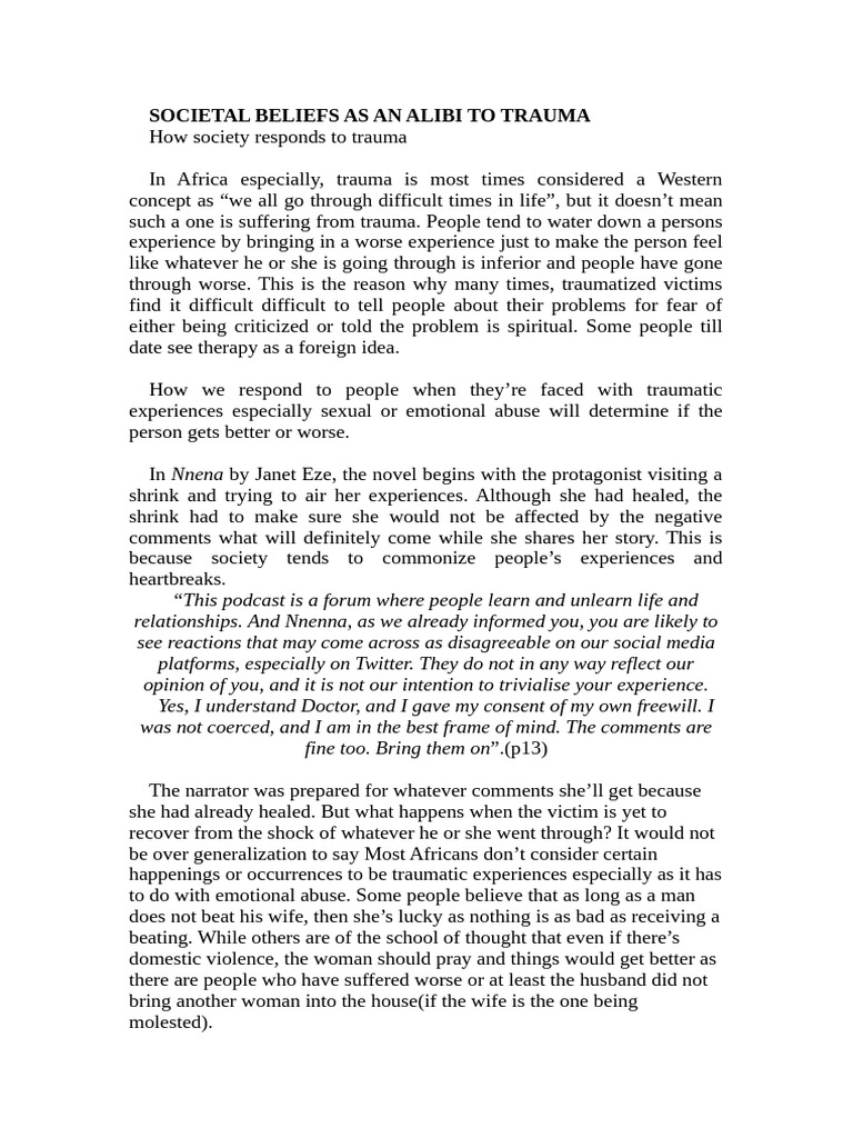 SOCIETAL BELIEF | PDF | Psychological Trauma
