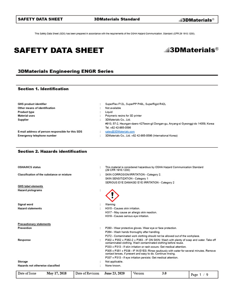 SDS_Engineering_210701 | PDF | Materials | Occupational Safety And Health