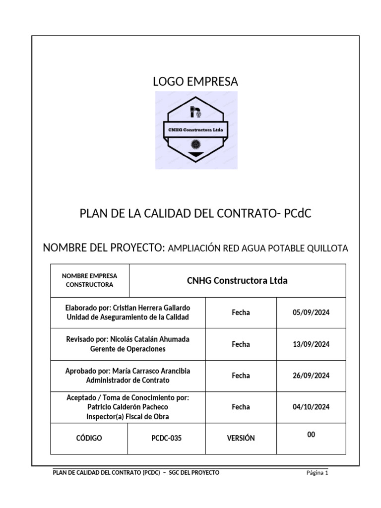 Formato PCDC | PDF | Calidad (comercial) | Sistema de manejo de calidad