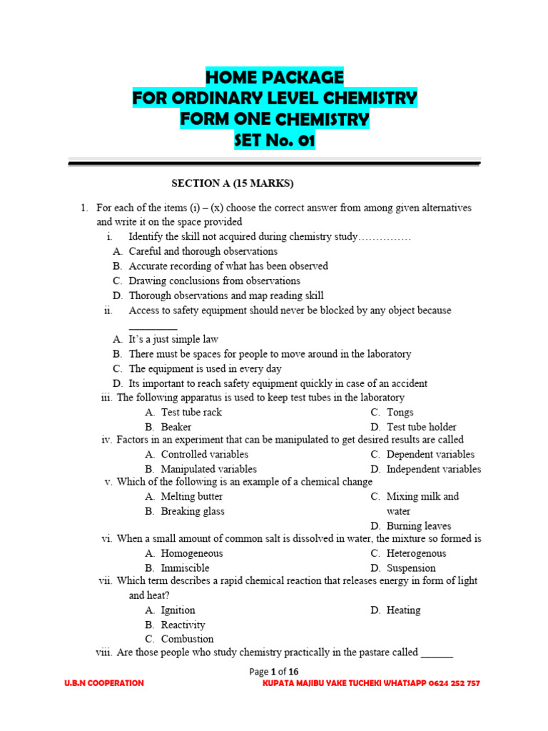 f1 Chemistry Home Package | PDF | Chemical Substances | Mixture