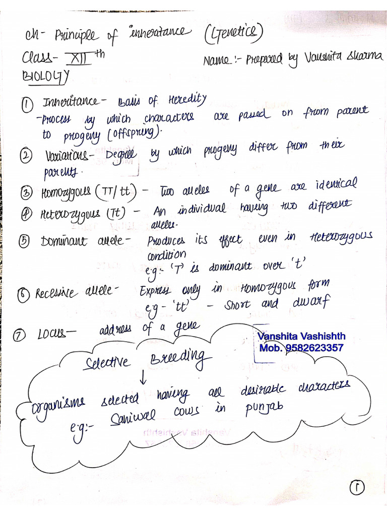 Principle of Inheritance Class 12th | PDF