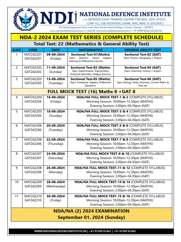 Nda 2 2024 Test Series Schedule | PDF | Mathematics | Mathematical Objects