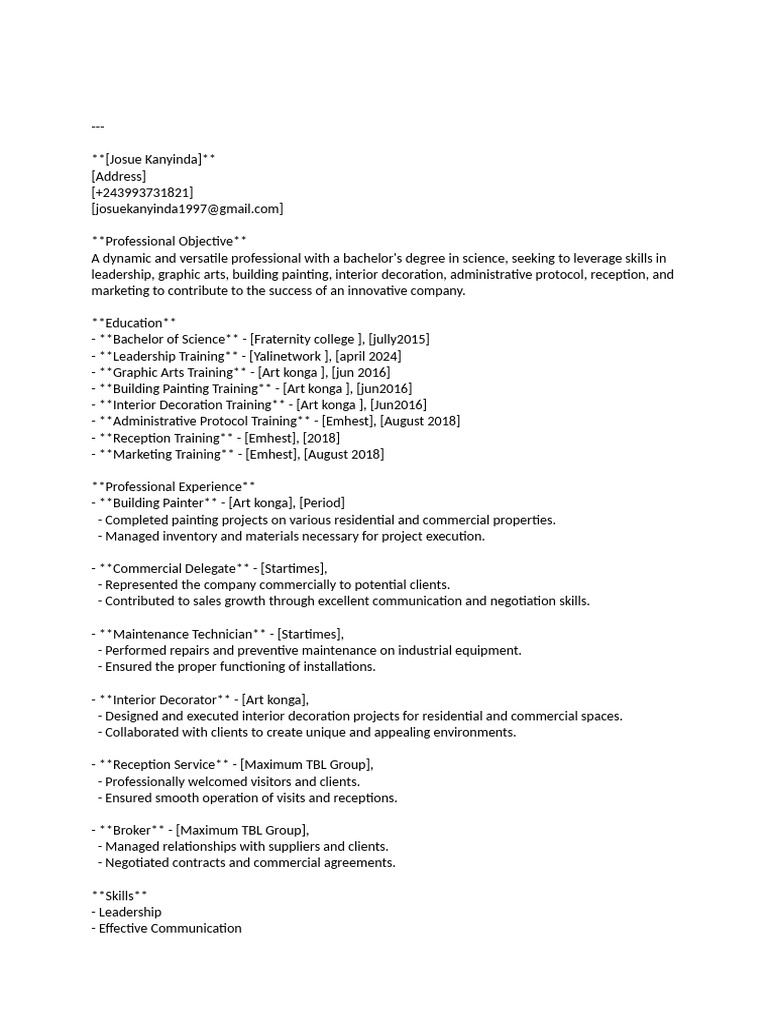 Nouveau CV Joshua English Version | PDF | Art