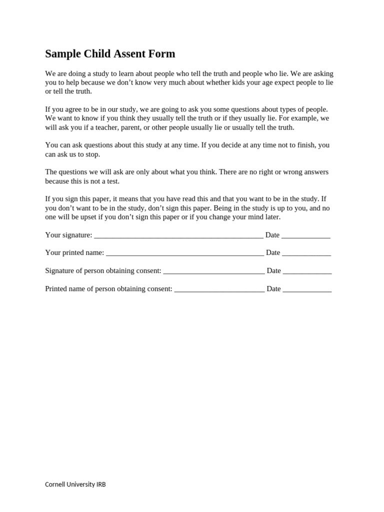 Sample Child Assent Form | PDF