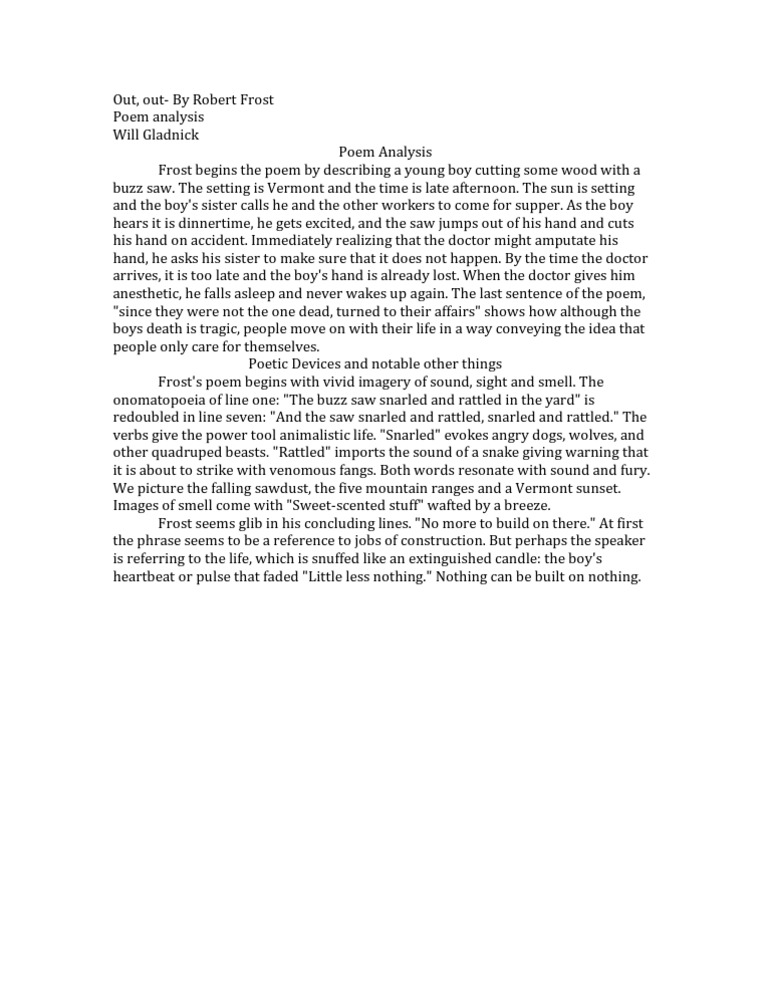 Out Out Robert Frost Analysis | PDF | Classics | General Fiction