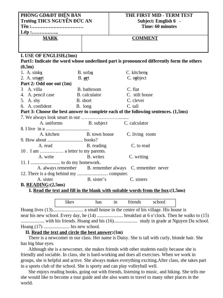 ĐỀ THI ANH 6 | PDF