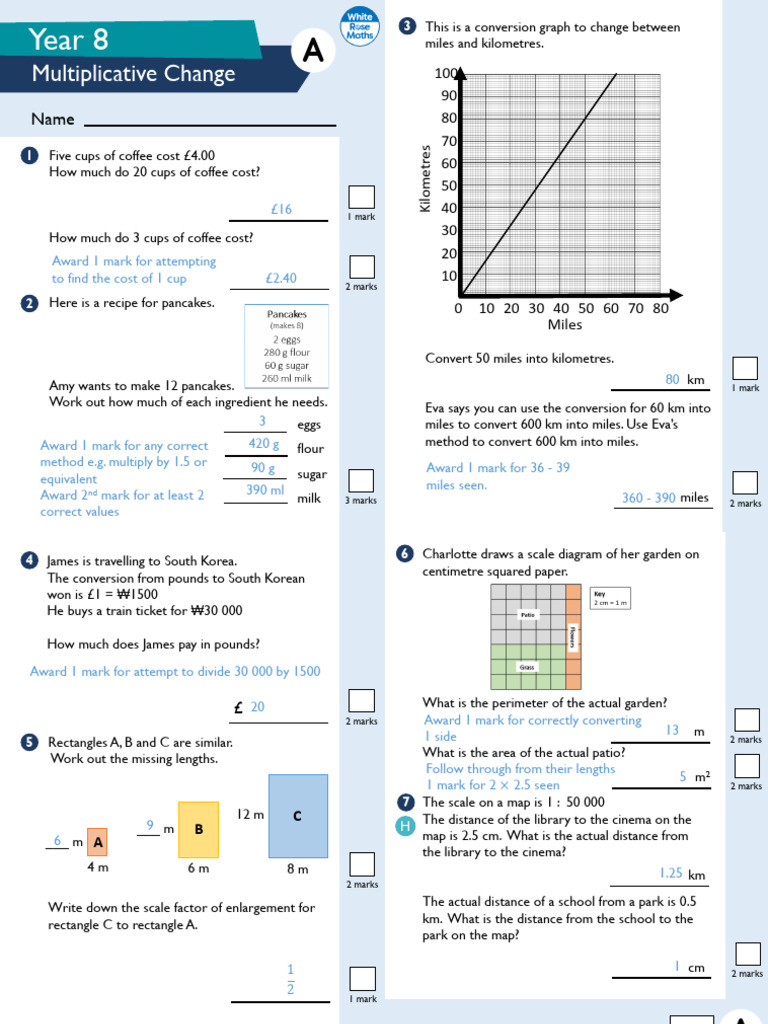 Year 8 Multiplicative Change Worksheet | PDF | Area