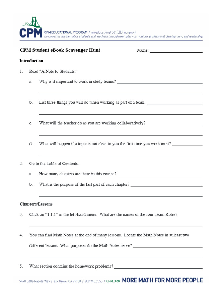 CPM Student Scavenger Hunt | PDF | Career & Growth