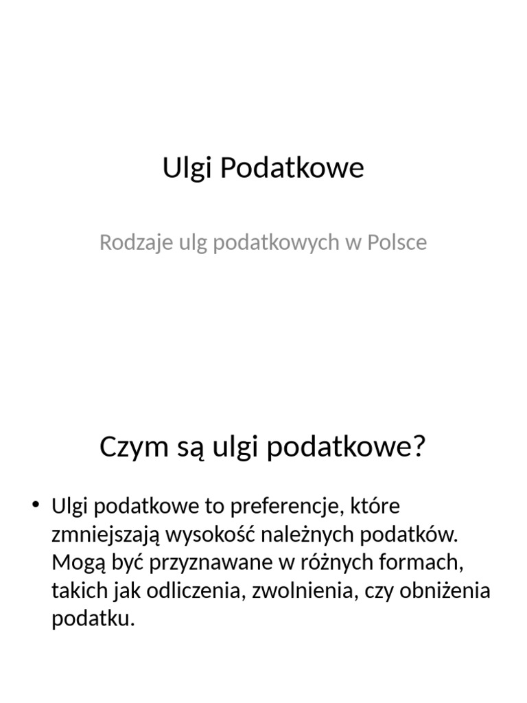 Ulgi Podatkowe Prezentacja | PDF