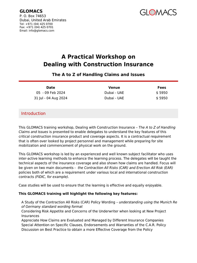 Glomacs - Training Schedule | PDF | Insurance | Liability Insurance