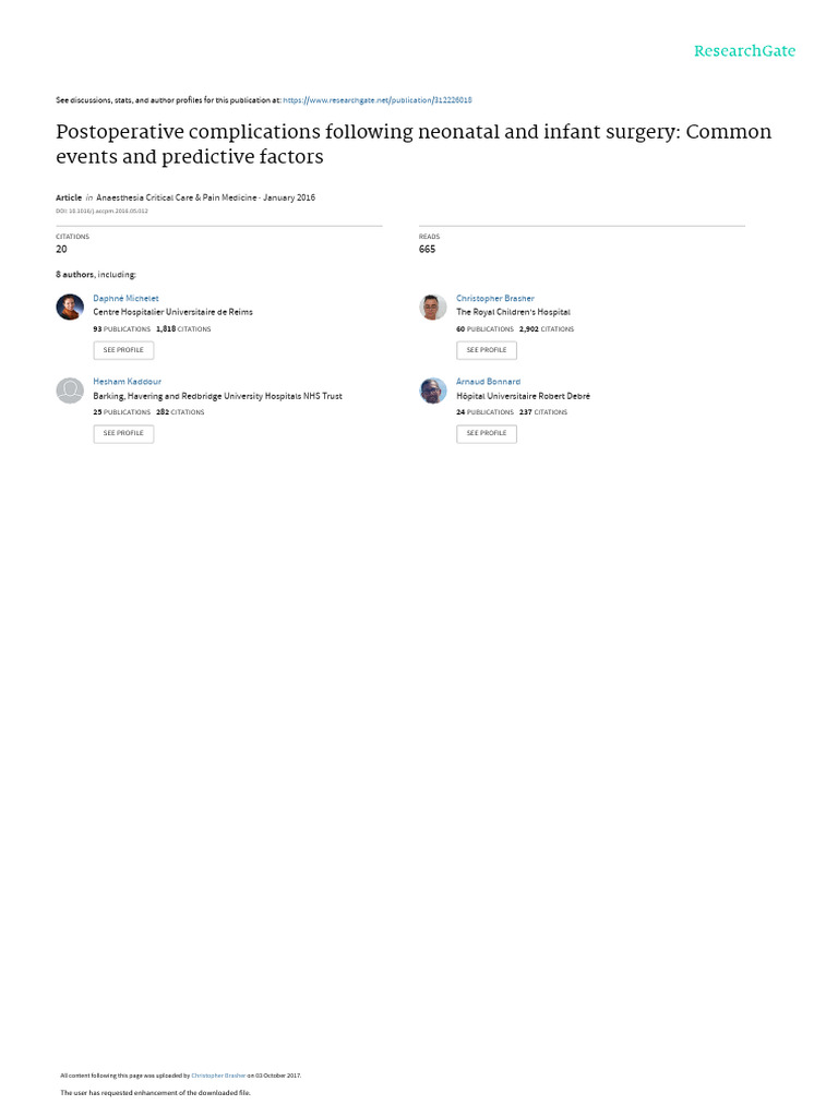 Postoperative Complications Following Neonatal and Infant Surgery ...