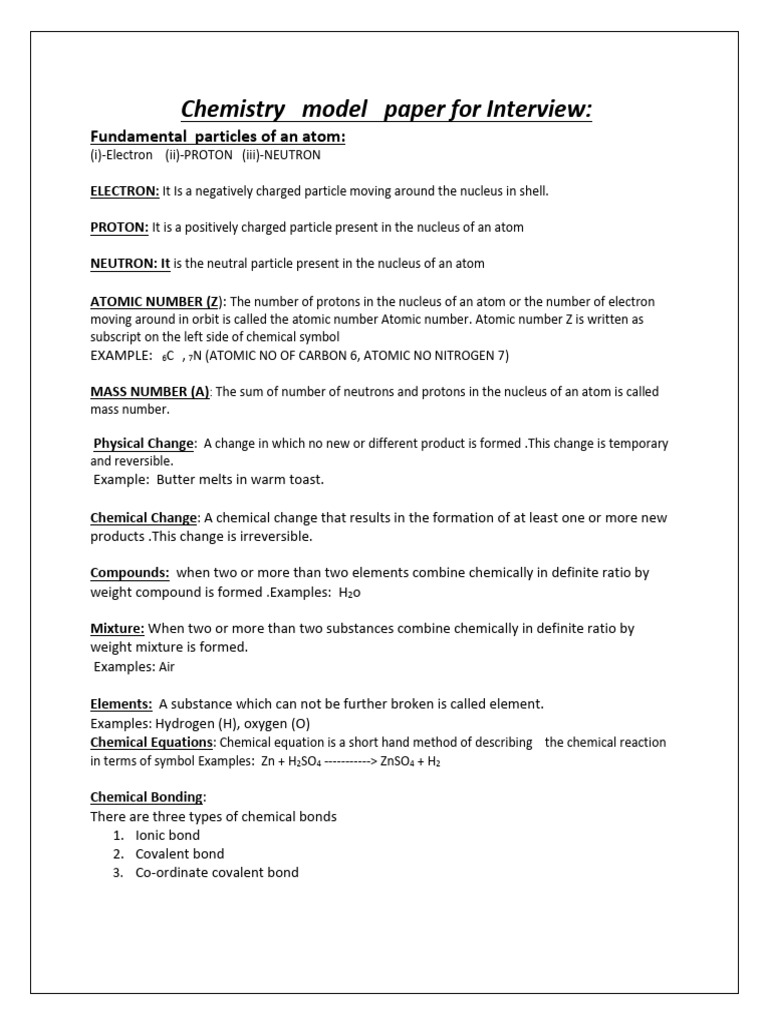 Model-Paper-CHEMISTRY | PDF | Chemistry | Chemical Bond