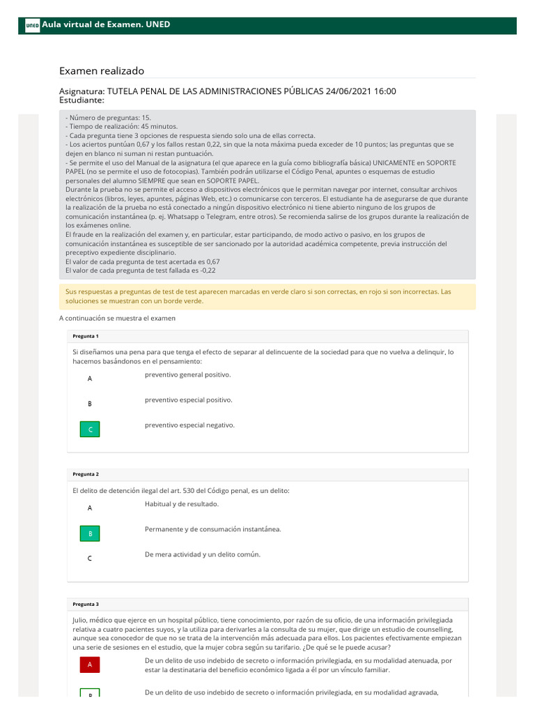 TUTELA PENAL EXAMEN 24 JUNIO 21 | PDF | Castigos | Crímenes