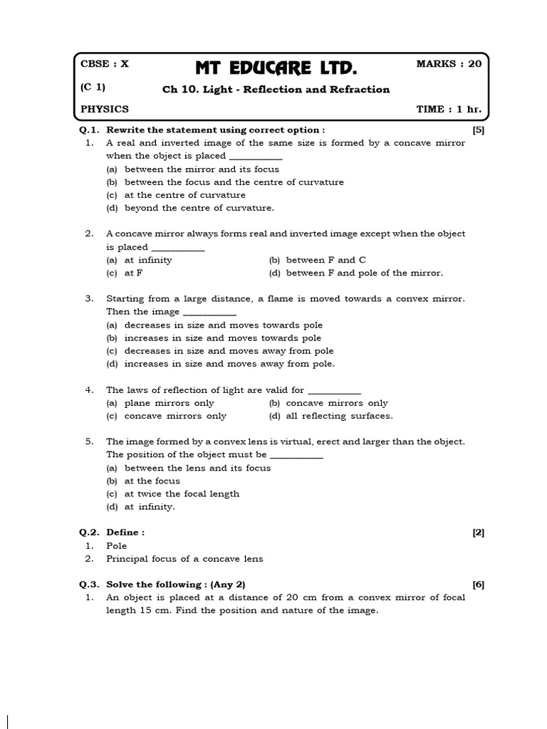 CH - 10 - Light - Reflection and Refraction - C1 | PDF | Mirror ...