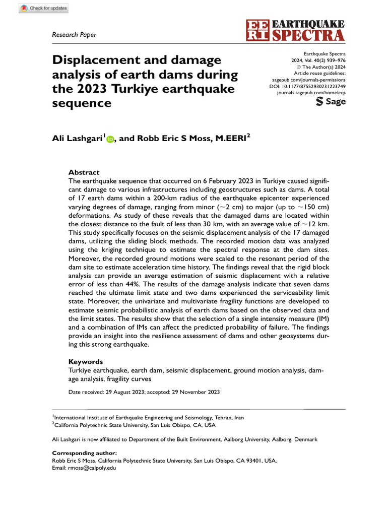 Lashgari Moss 2024 Displacement and Damage Analysis of Earth Dams ...