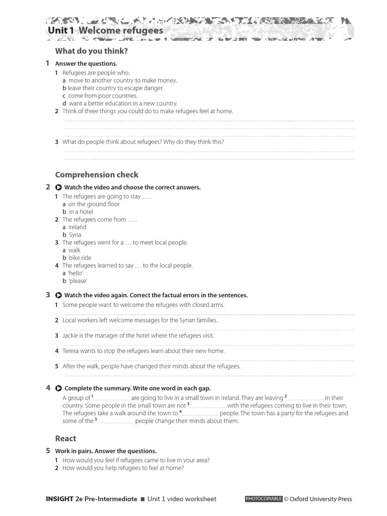 Insight2e Preint Documentary Video Worksheet U1 | PDF | Refugee | Poster