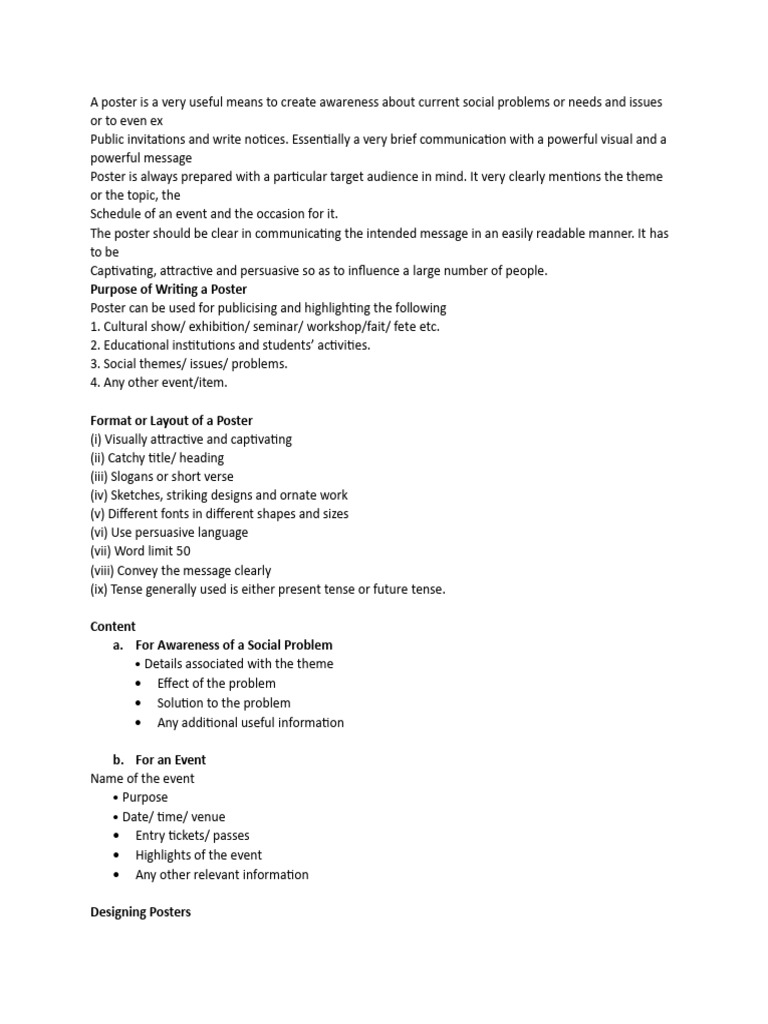 Class 11 Poster Writing | PDF