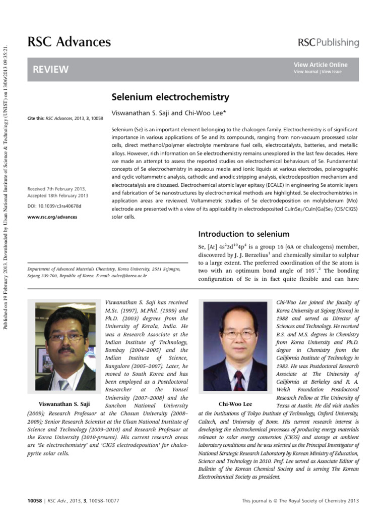 Selenium_electrochemistry | PDF | Electrochemistry | Selenium