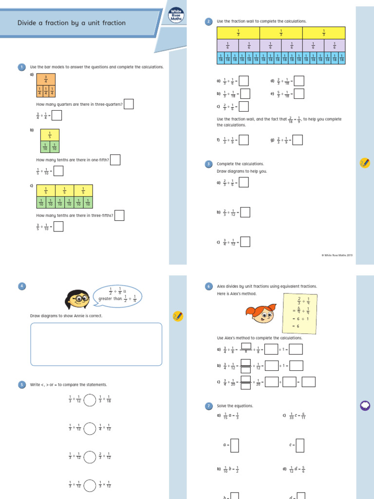 Y8 Autumn Block 3 WO6 Divide A Fraction by A Unit Fraction 2019 | PDF ...