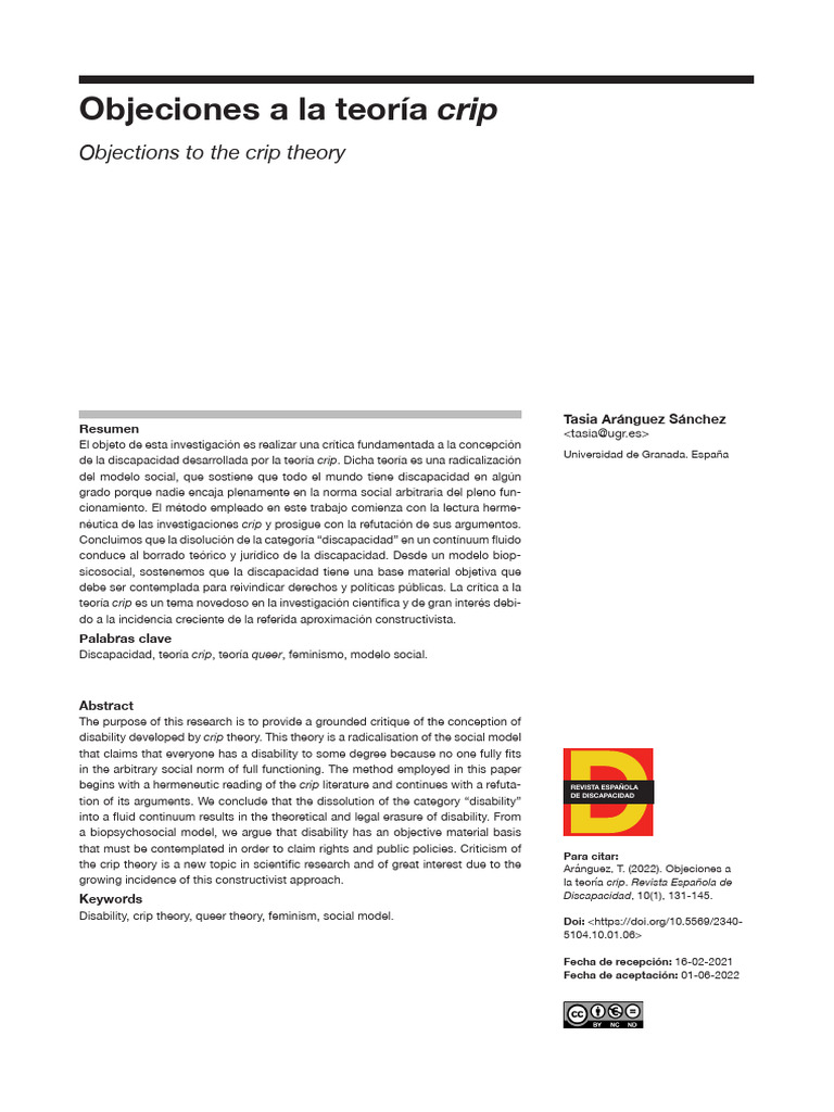Objeciones A La Teoría Crip | PDF | Invalidez | Mujer