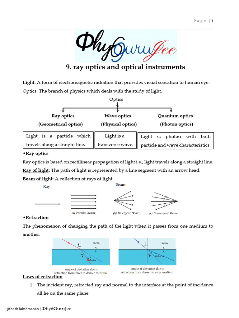 Ray Optics and Optical Instruments | PDF | Optics | Refraction