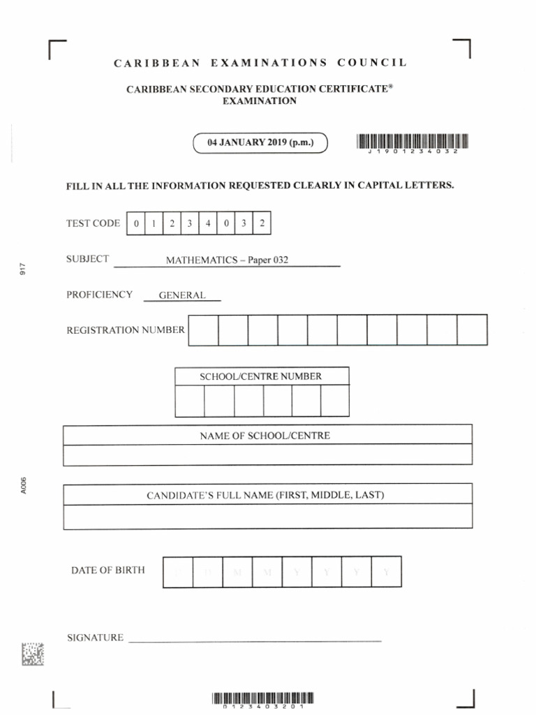Mathematics Paper 032 JAN 2019 | PDF