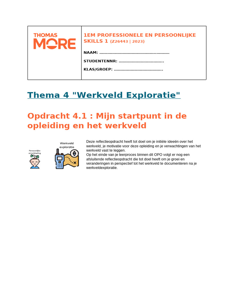 Opdracht 4.1 Mijn Startpunt in de Opleiding en Het Werkveld | PDF