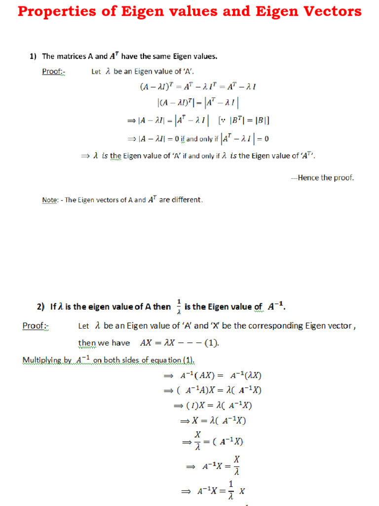 Properties of Eigen Values and Eigen Vectors | PDF