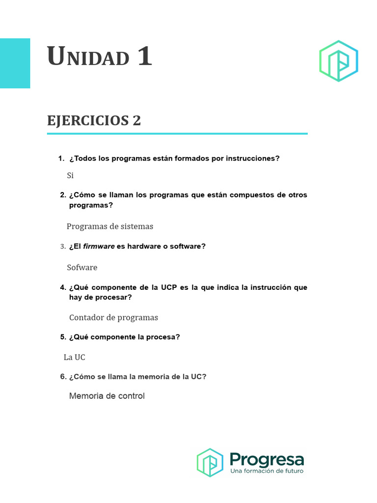 Ejercicios sobre Programas y Códigos Informáticos | PDF | Hardware de ...