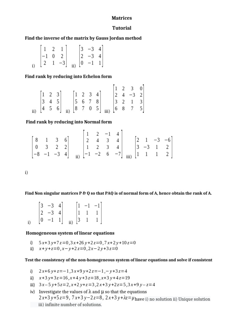 Matrices Tutorial | PDF | Matrix (Mathematics) | Algebra Matrices Tutorial | PDF | Matrix (Mathematics) | Algebra