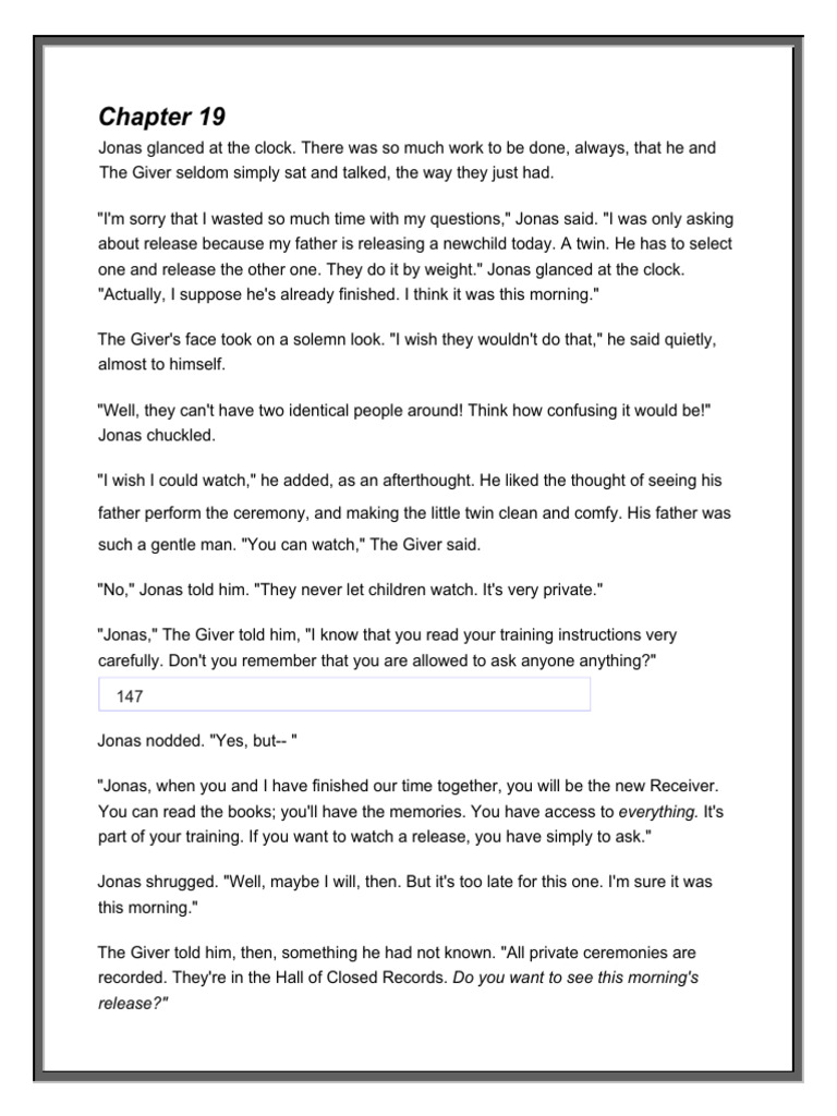 Giver Ch. 19 | PDF | The Giver