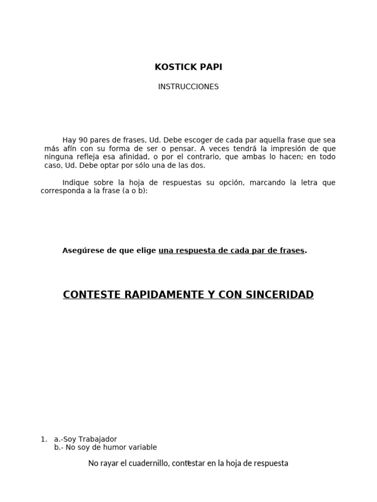 Cuadernillo Kostick Papi | PDF