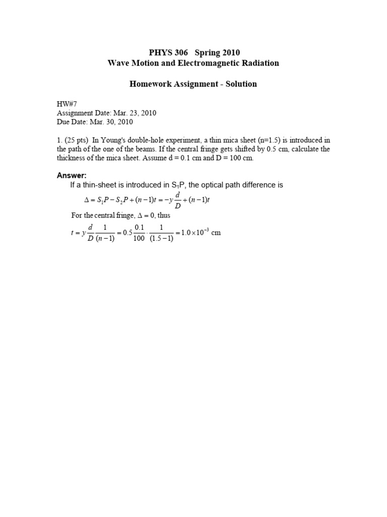 PHY RefMat hw07 Solution | PDF | Wavelength | Motion (Physics)