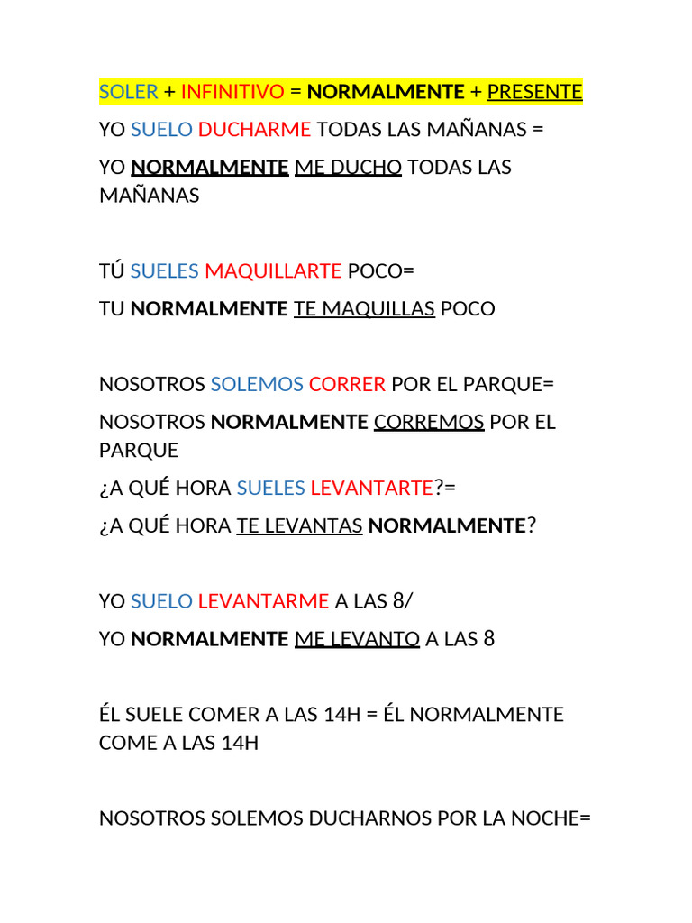 2.1. Soler + Inf Normalmente + Presente | PDF | Artes del Lenguaje y ...