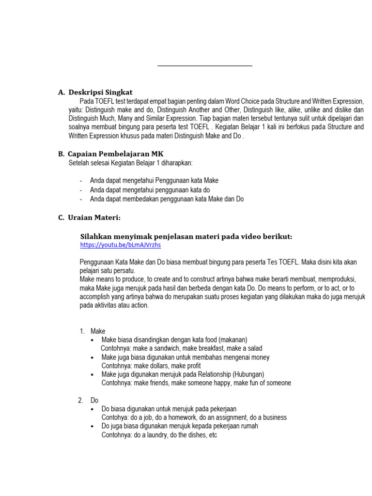 Kegiatan Belajar 1 Distinguish Make or Do | PDF