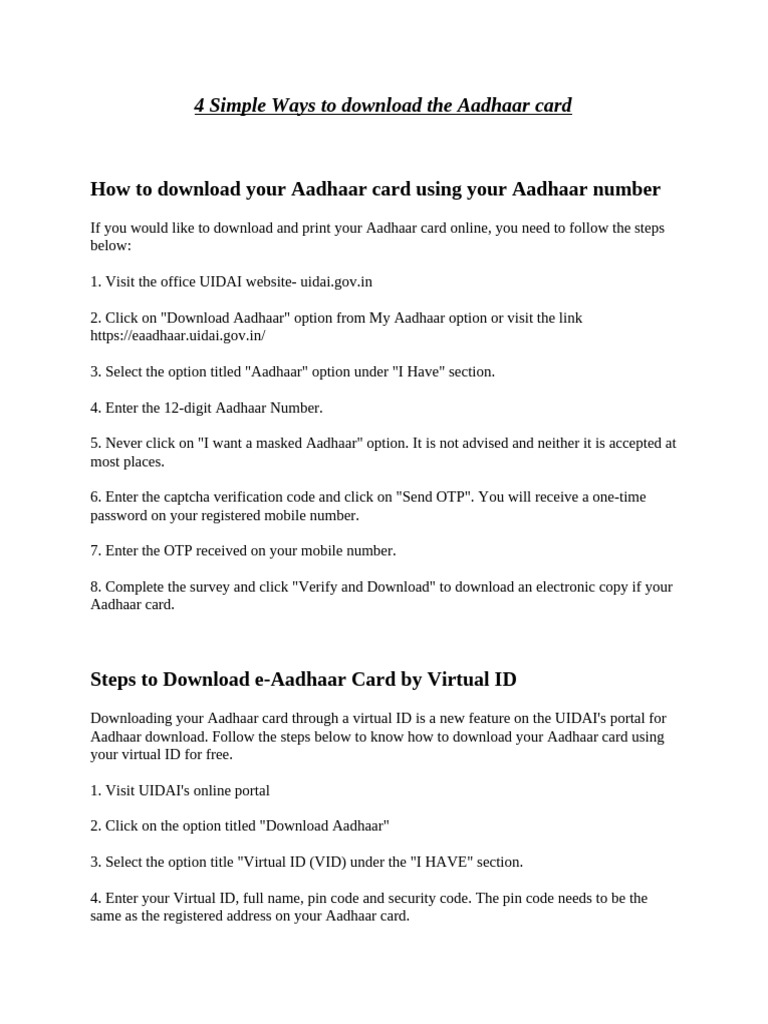 Download Your Aadhaar Card: Step-by-Step | PDF | Personal Identification Number | Computer Security
