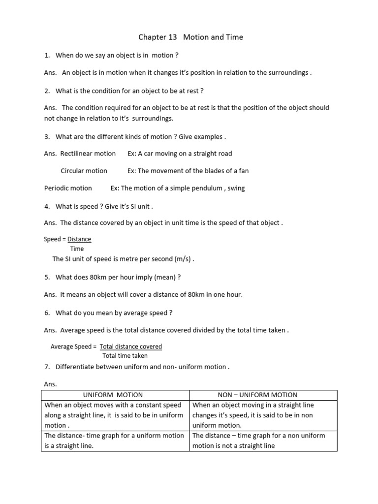 Chapter 13 Motion and Time-1 (With Graph) | PDF | Speed | Clock
