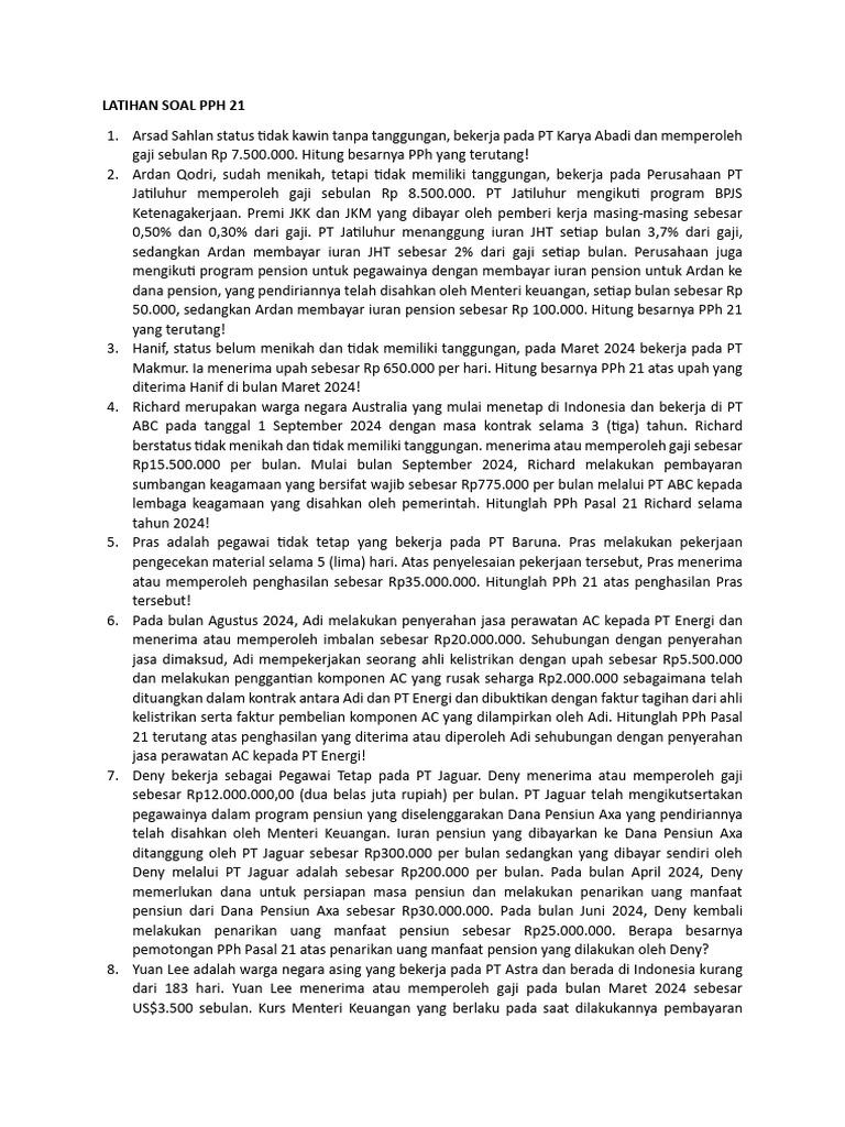 Latihan Soal PPH 21 | PDF