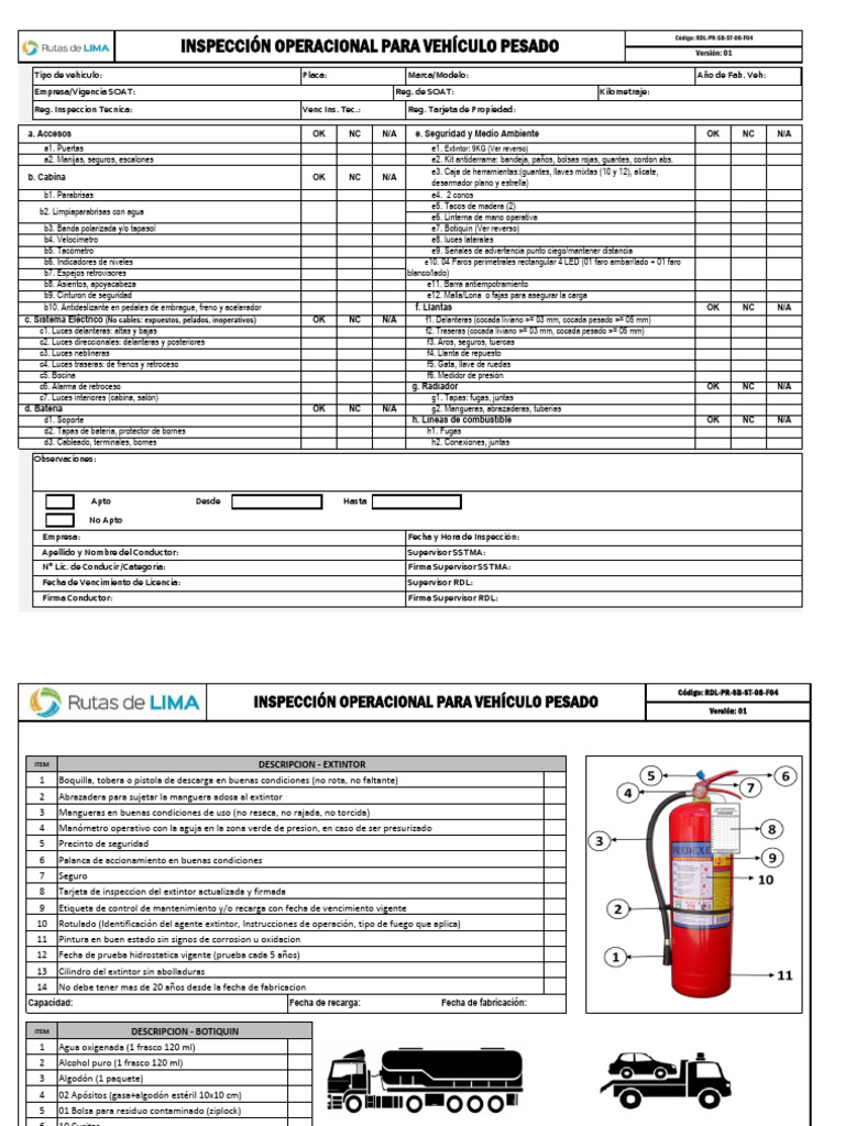 RDL-PR-SB-ST-08-F04 Inspección Operacional - Vehículo Pesado | PDF | Vehículo de motor ...