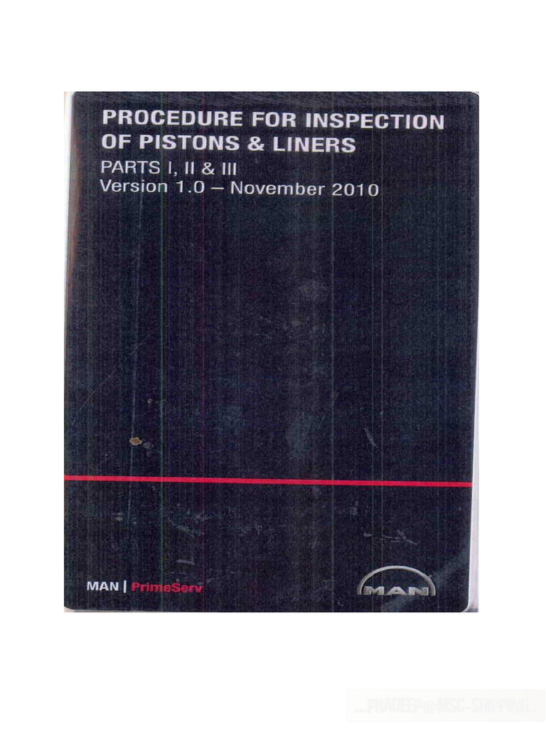 Piston & Liners - Inspection Procedure - MAN B&W - (Book) | PDF
