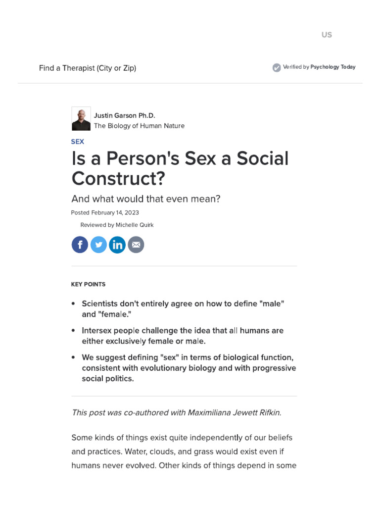 Is A Person - S Sex A Social Construct - Psychology Today | PDF