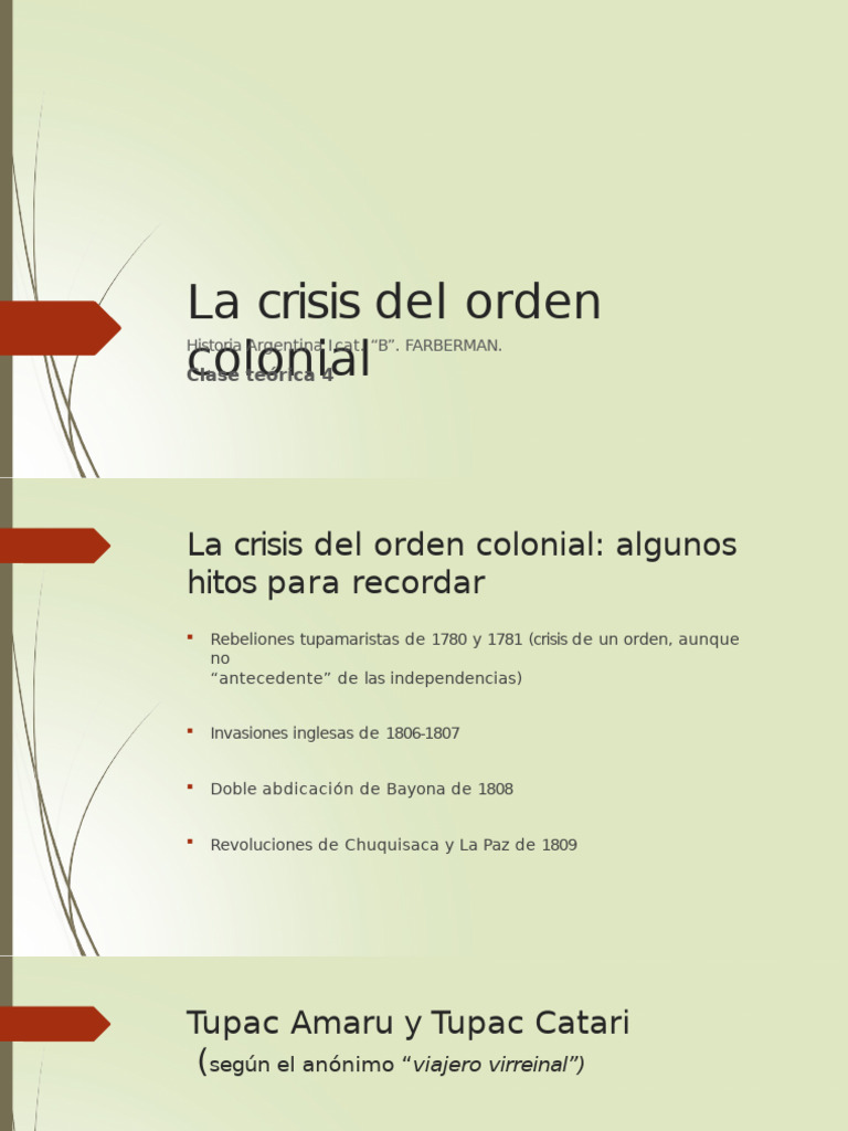 T 04 2023 La Crisis Del Orden Colonial | PDF | Colonización española de ...