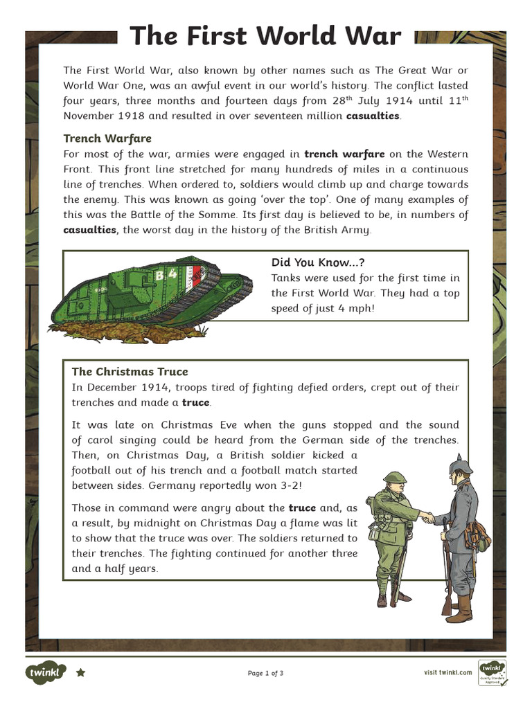 t2 e 5049 The First World War Differentiated Reading Comprehension ...