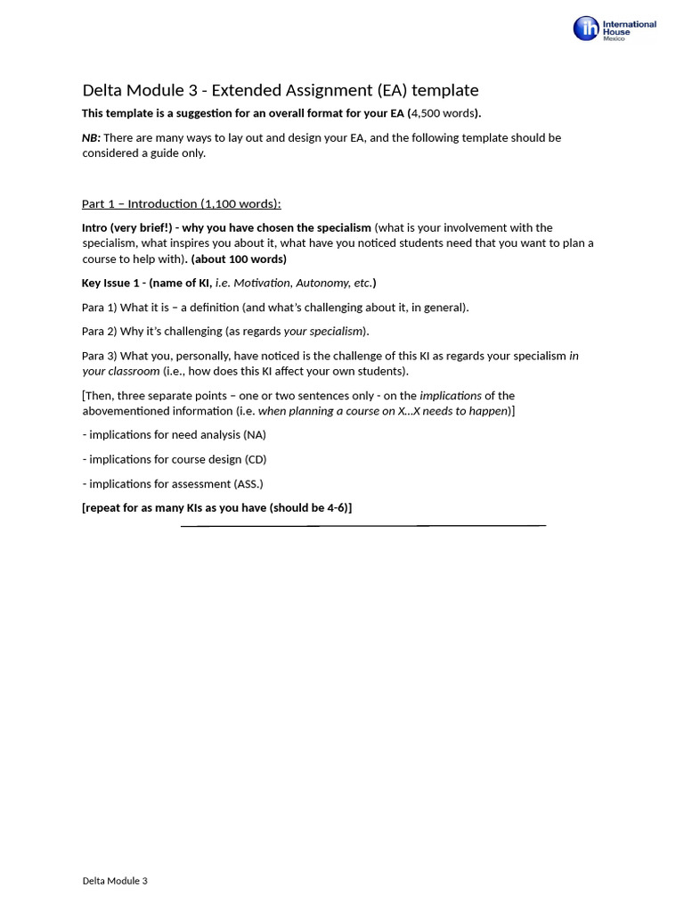Delta Module 3 - EA Section Template - IH Mexico 2024 PDF | PDF ...