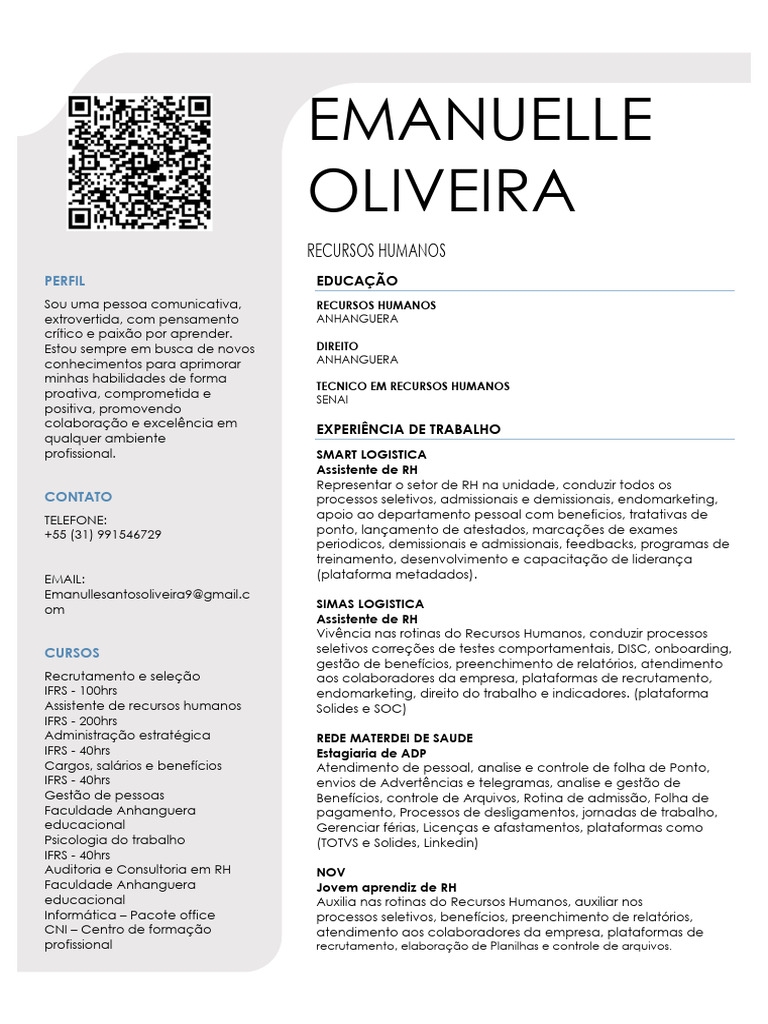 Emanuelle Oliveira Atualizado | PDF | Gestão de recursos humanos | Recrutamento