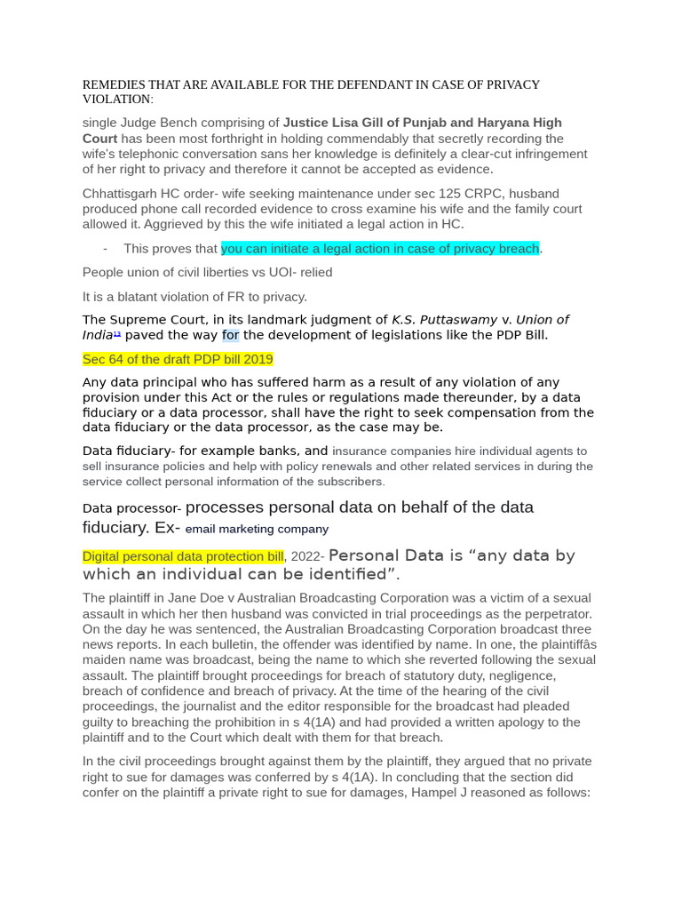 Privacy Violation Remedies Explained | PDF | Damages | Legal Remedy